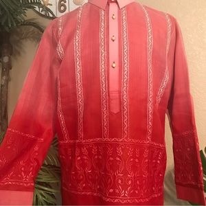 Shirts | Red Monochromatic Pina Silk Barong Tagalog With Exquisite ...